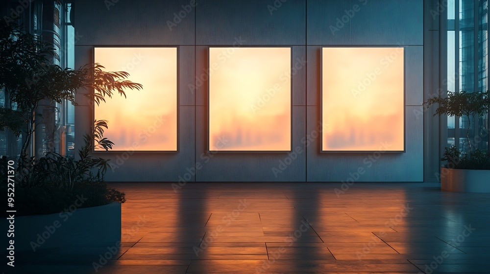 Triple Vertical digital Poster Mockup background in Sleek Modern ...