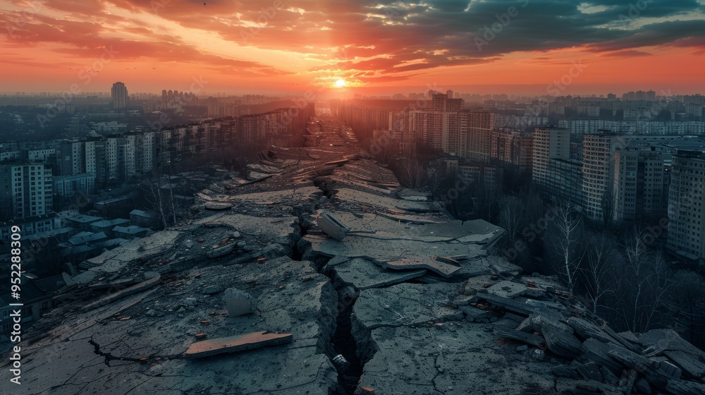 Large-scale fissure in the middle of the city, the result of a major ...