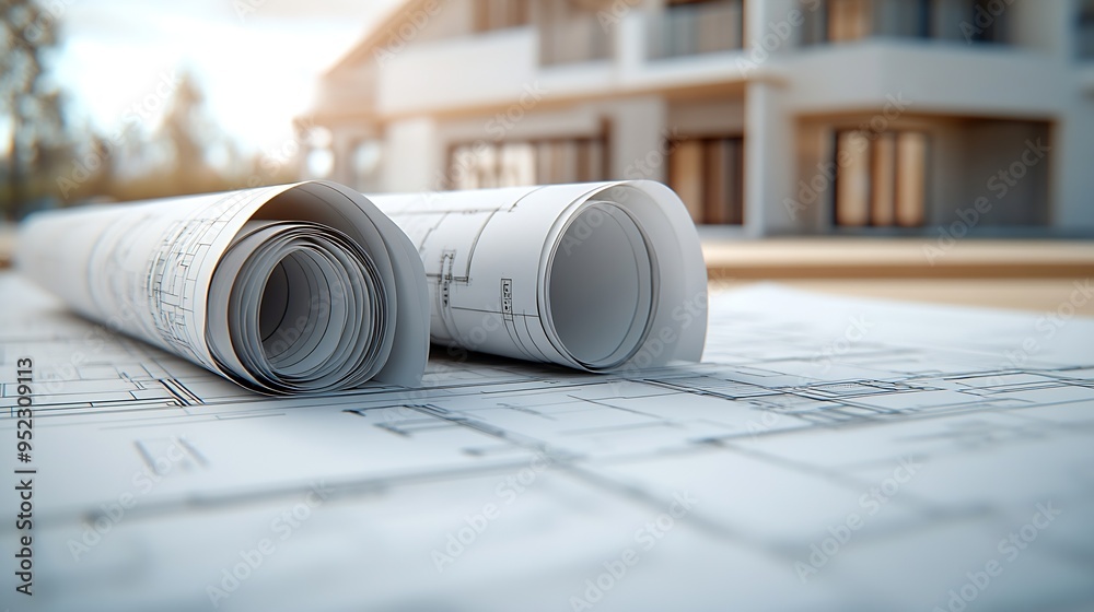 The home design architects are reviewing the house plan draft the ...