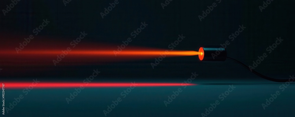 Abstract representation of a high-power laser beam focusing on a single ...