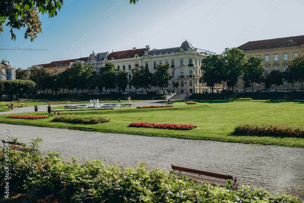 Croatian national leisurely strolls through a vibrant park in Zagreb ...