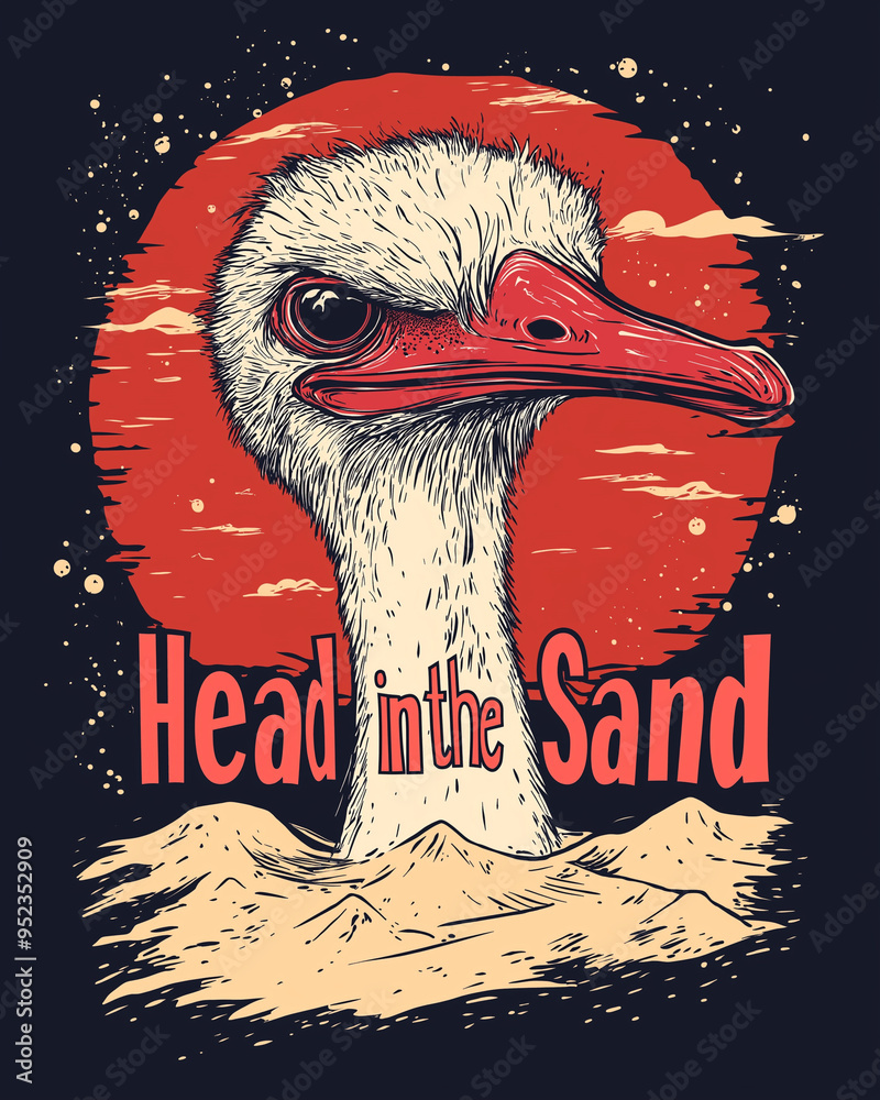 Ostrich in the Sand. A whimsical illustration of an ostrich burying its ...