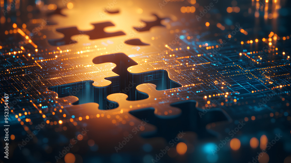 Digital representation of API integration concept with two interlocking ...