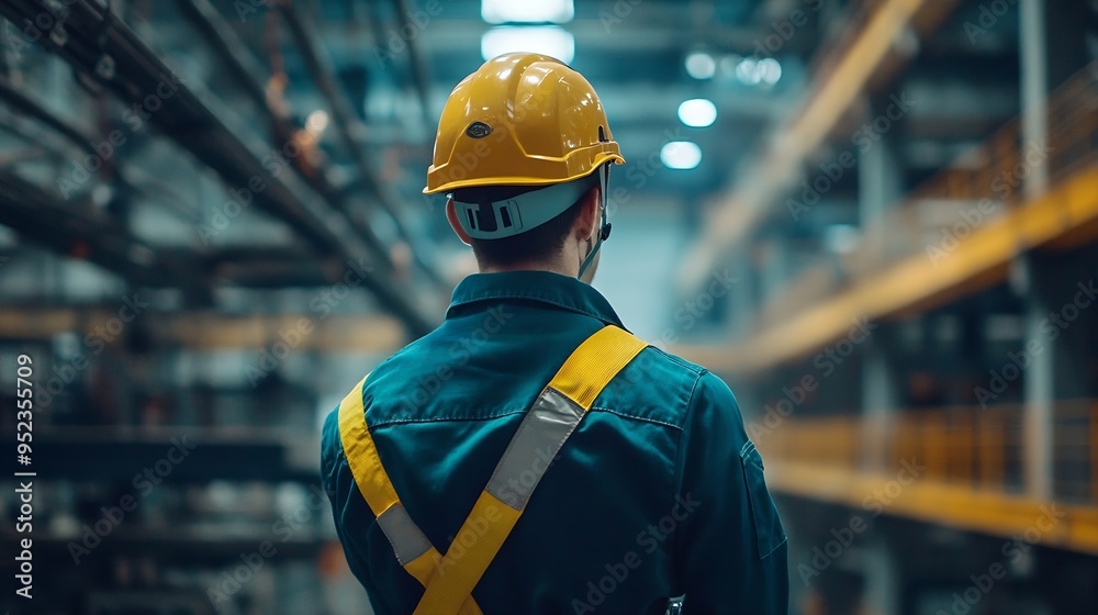 Authorise auditor personal wearing side impact safety helmet standing ...