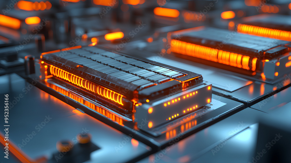 Electric lithium ion batteries assembly, manufacturing process Stock ...