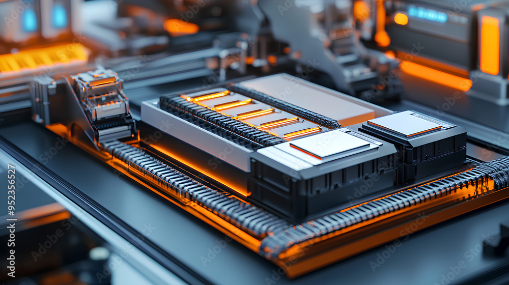 Electric lithium ion batteries assembly, manufacturing process Stock ...