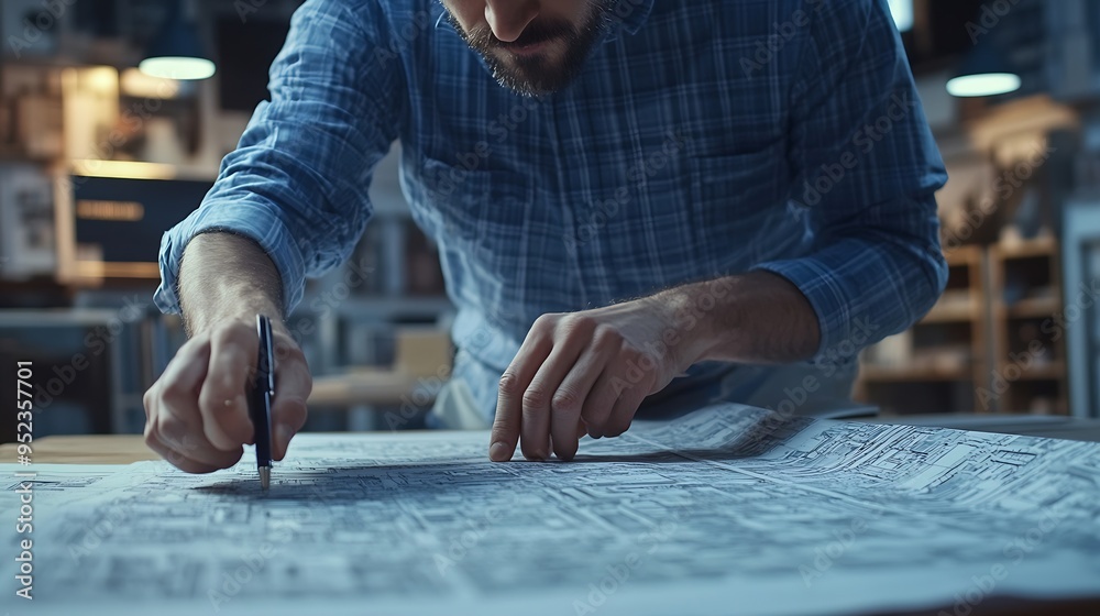 Worker architect and engineer work on real estate construction project ...