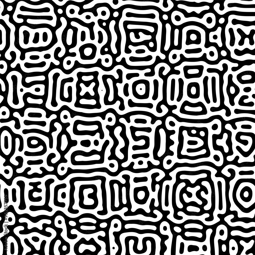 Monochrome abstract tribal maze seamless pattern with organic line ...