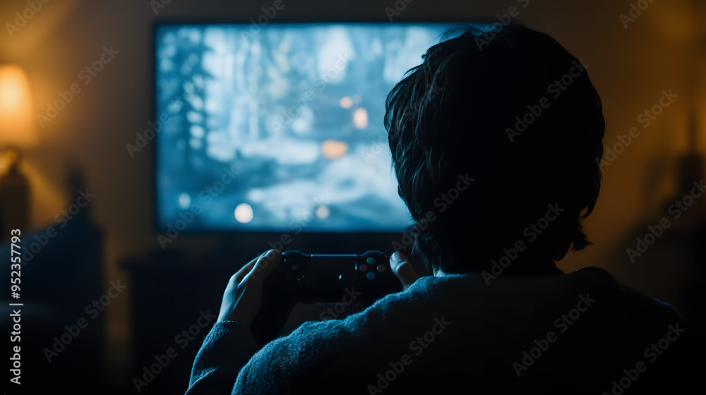 Intense gamer focused on gaming console, hands gripping controller ...