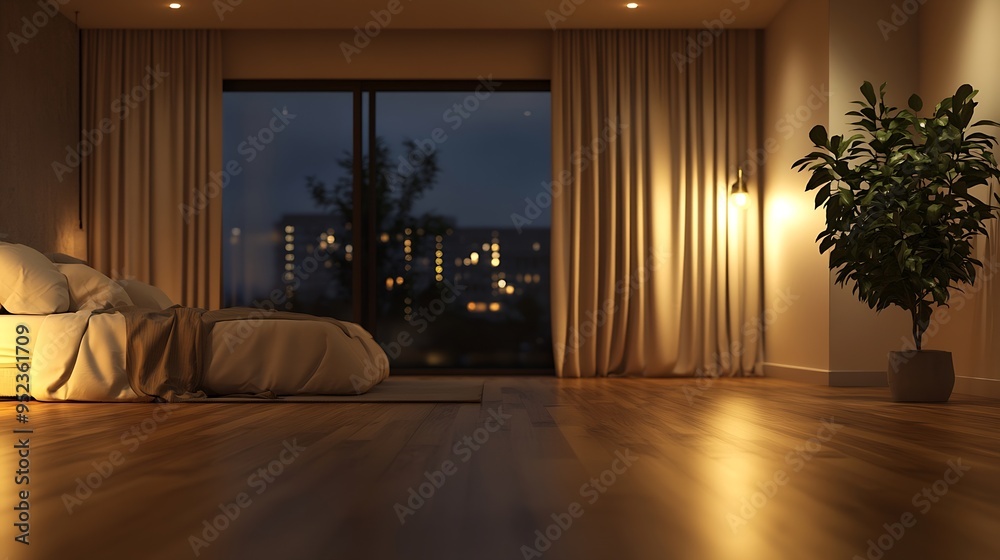 Empty room or bedroom in perspective at night Interior inside house ...