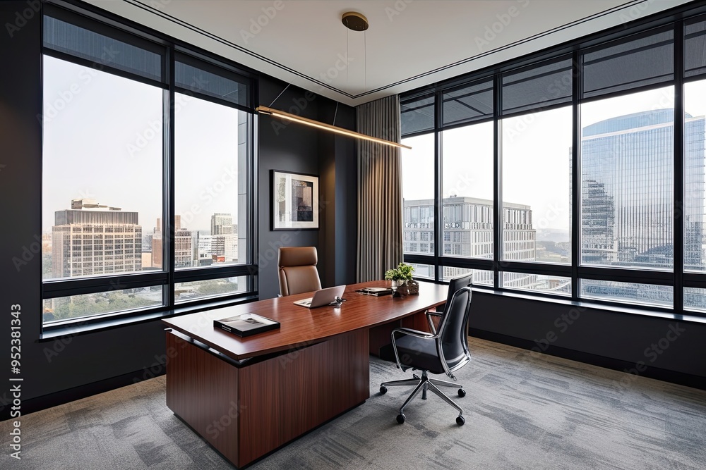 Executive Office Layout with Customizable Desk by Large Window and ...