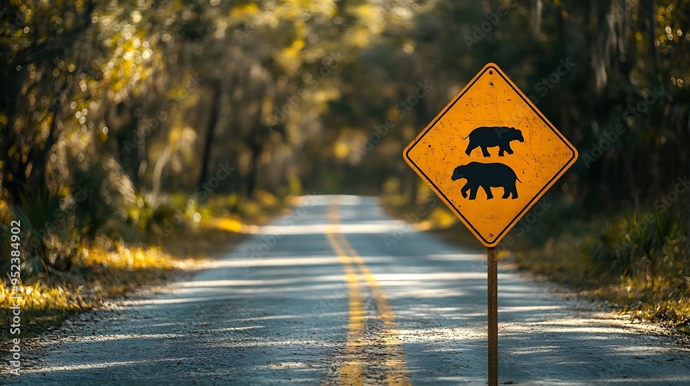 Traffic sign warns about wild animals crossing the roadroad warning ...