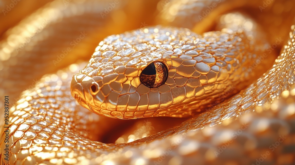 3D abstract background with tangled golden metallic snakes moving ...