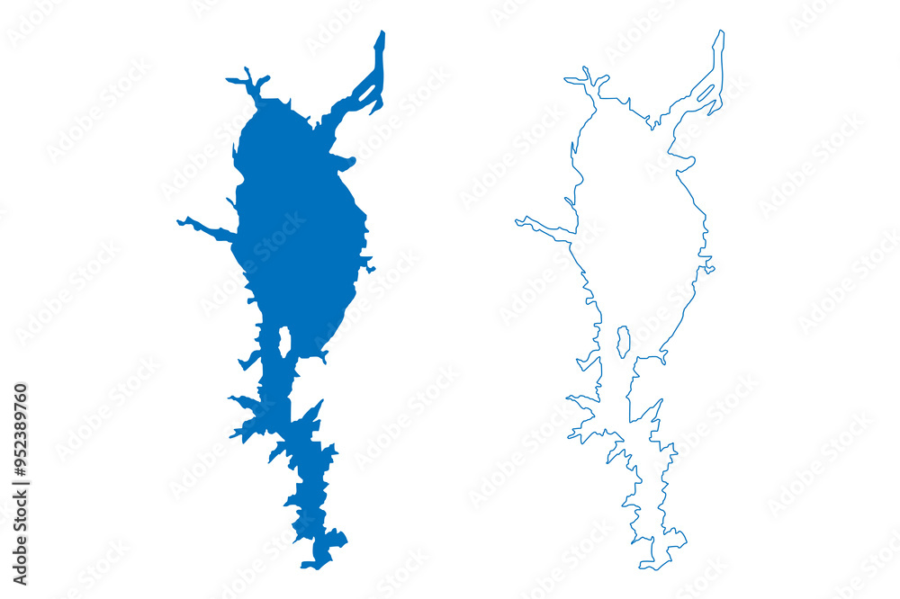 Lake Kainji reservoir (Africa, Federal Republic of Nigeria) map vector ...