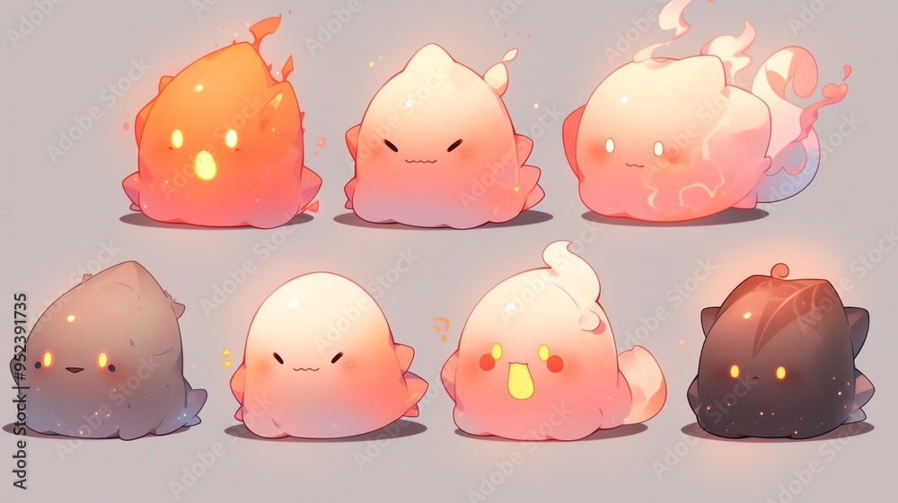 A collection of adorable, colorful blob characters featuring playful ...