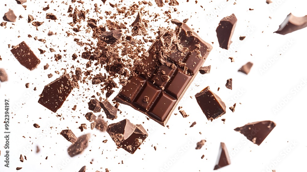 Broken chocolate bar pieces falling on isolated white background Milk ...