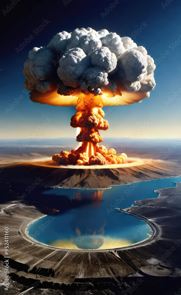 The blast wave from a nuclear explosion destroying all living things. A ...