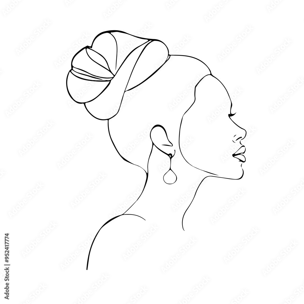 Elegant Female Profile Line Art Drawing. Woman Face Minimalist ...