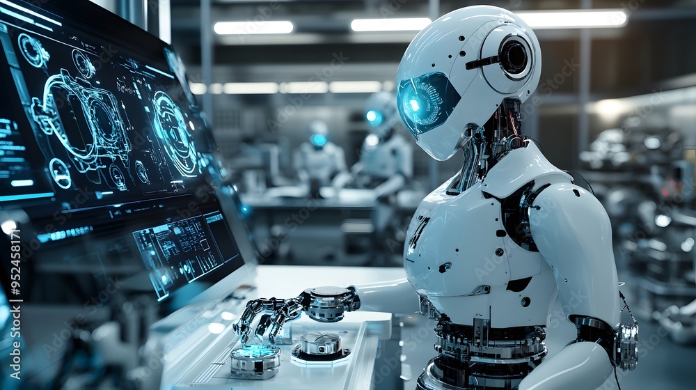Robot design lab of the future with holographic displays and complex ...