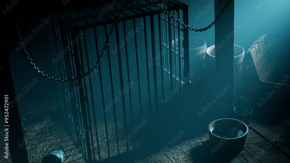 Empty Metal Cage Box With Iron Bars Prepared For Dangerous Creatures ...