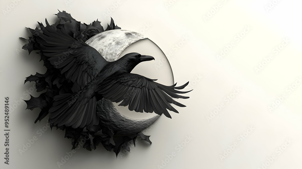 3D Raven and Moon with Omen Text concept as An isolated vector ...