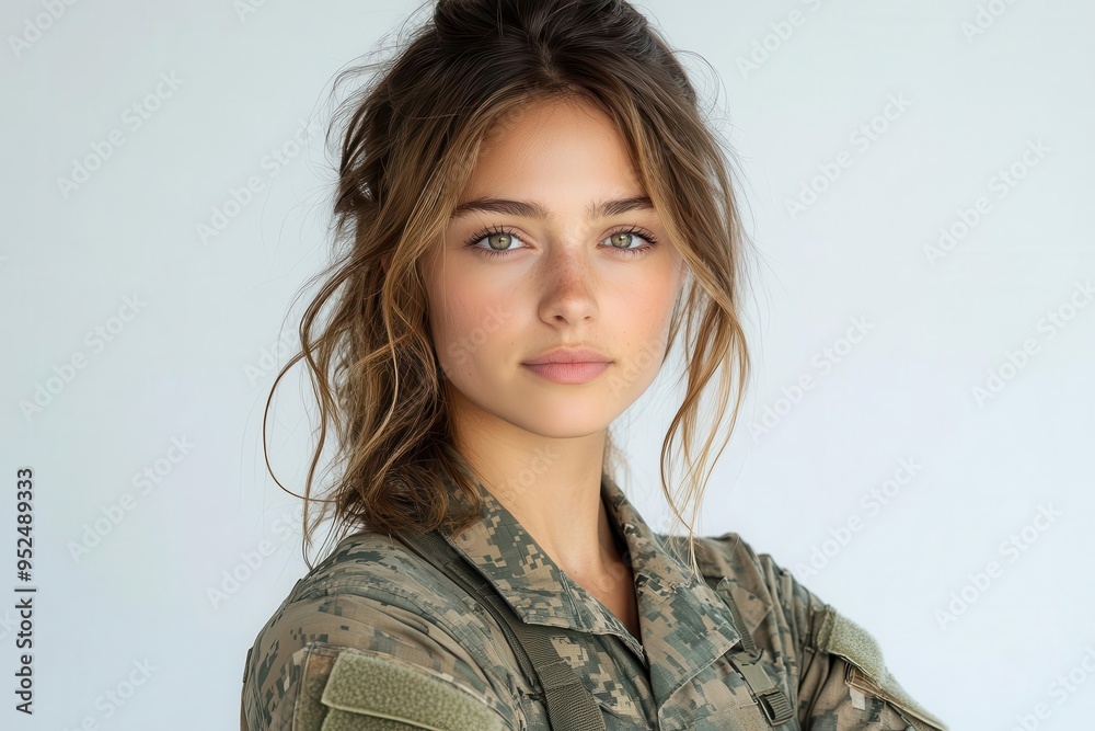 fierce female soldier portrait young woman in military uniform ...