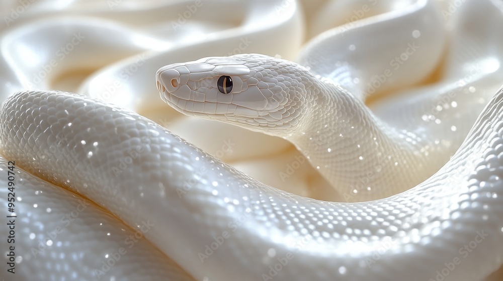 3D render of abstract macro background with tangle of albino snake skin ...