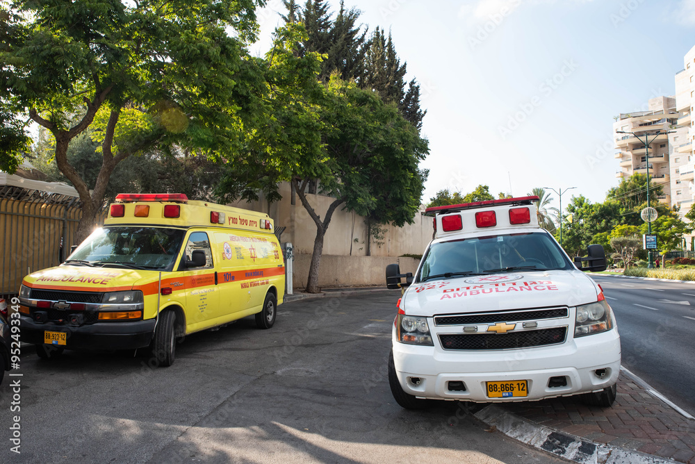 Rishon Lezion, Israel – 31.08.2024. Magen David Adom ambulance on the ...