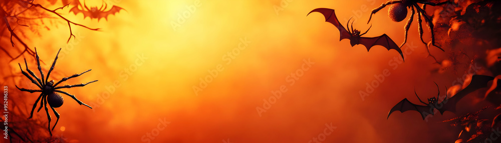 Spider and Bat Border with Creepy Crawl Text concept as A creepy border ...