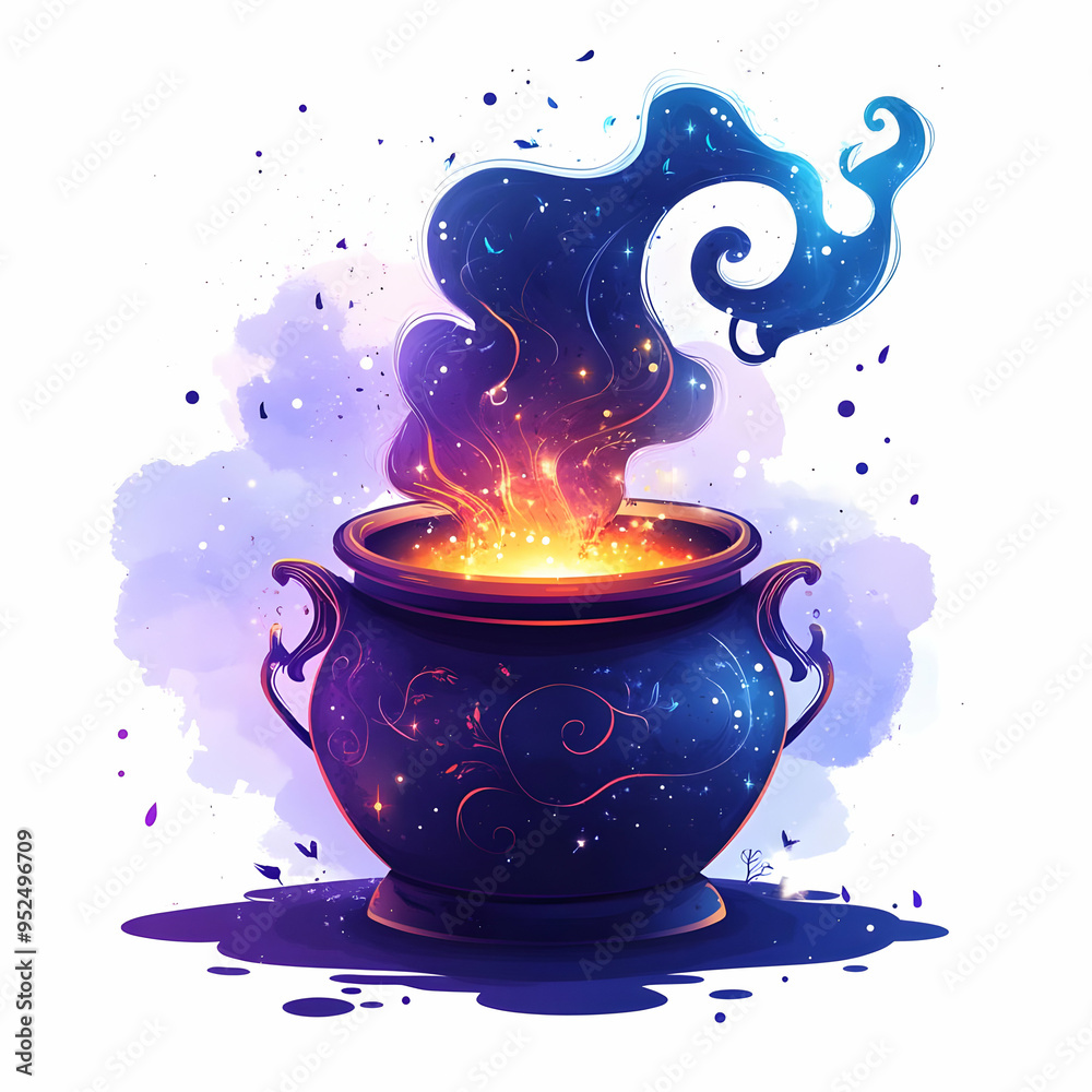 Flat Glossy Witchs Brew Background with Cauldron concept as A glossy ...