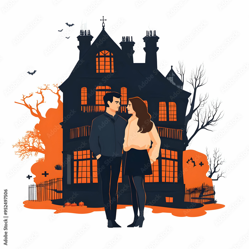 Flat Candid Couple on a Haunted House Tour concept as A candid shot of ...