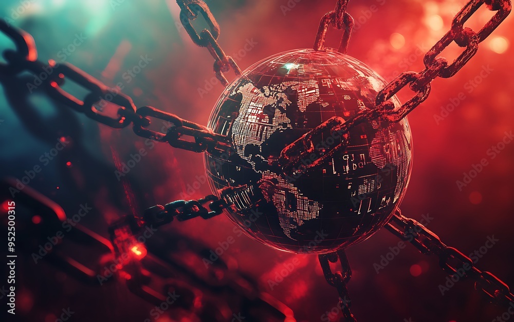 Global Debt Chains Pulling Down a Floating Globe with Currency Symbols Engraved on Links Stock ...