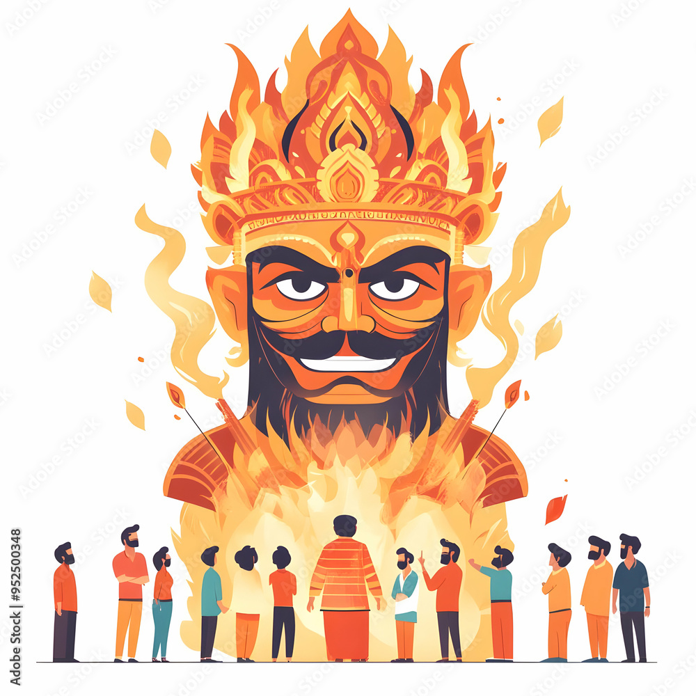 Flat Candid Ravana Effigy Burning concept as A candid shot capturing ...
