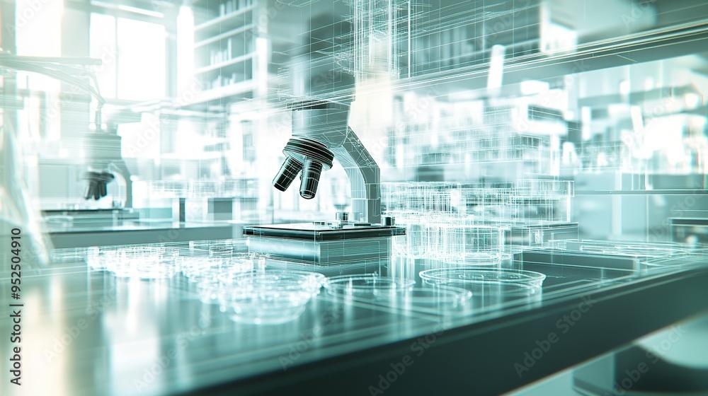 Advanced laboratory setup with a microscope analyzing samples during a ...