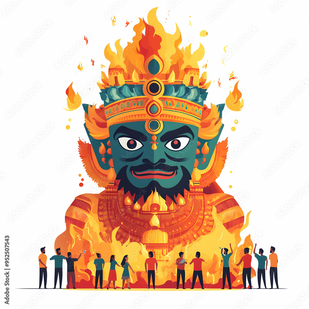 Flat Candid Ravana Effigy Burning concept as A candid shot capturing ...