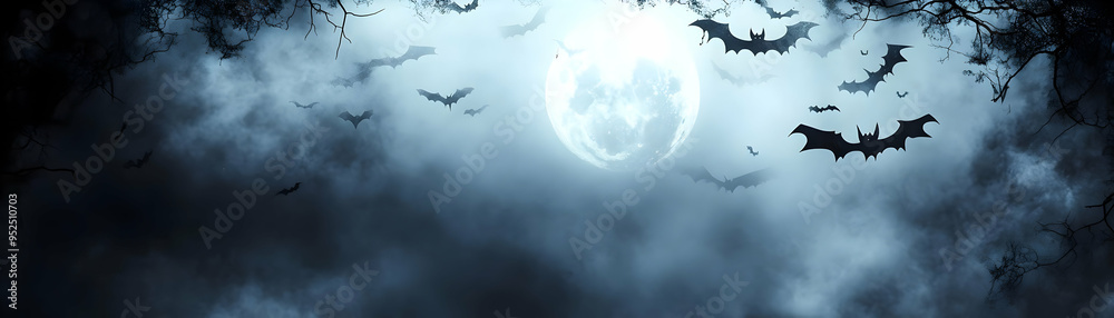 Bat and Full Moon Border with Nightfall Text concept as A dark and ...
