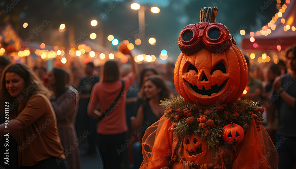 a crowd of cheering guests gather around a Halloween display in a ...