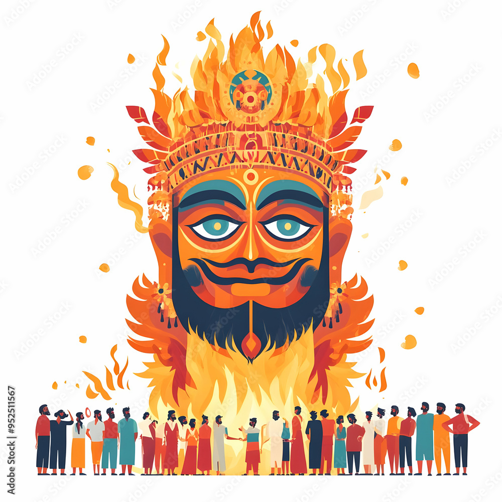 Flat Candid Ravana Effigy Burning concept as A candid shot capturing ...