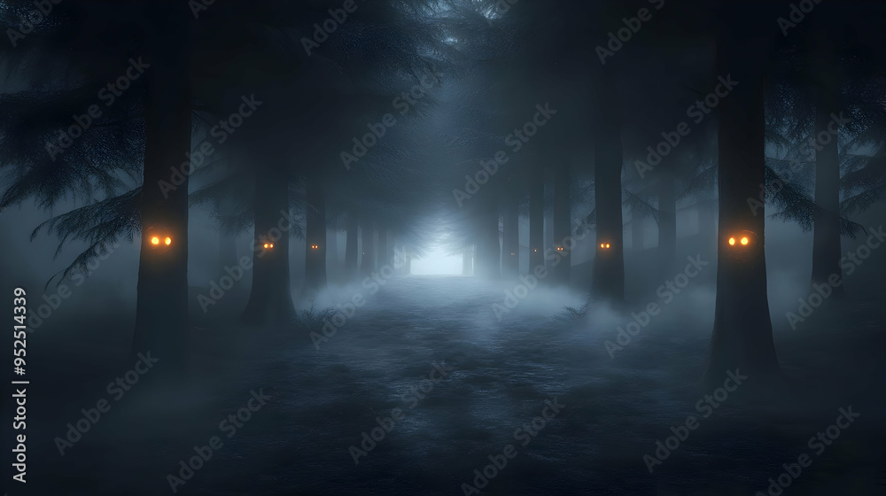 3D Glossy Haunted Forest Background with Fog concept as A glossy ...