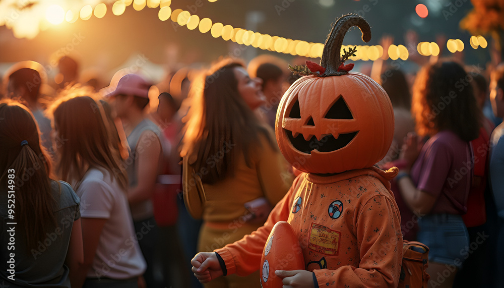 a crowd of cheering guests gather around a Halloween display in a ...