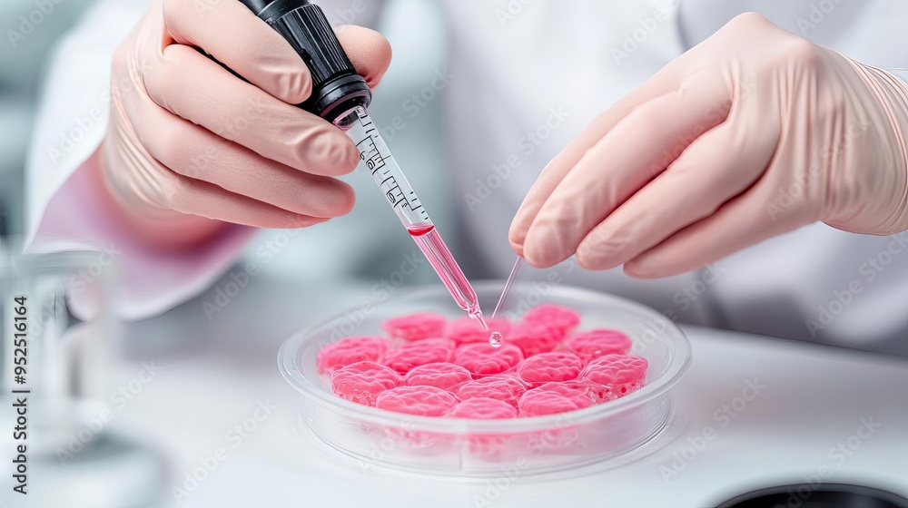 Scientist performing a cell viability assay on cultured cells, cell ...