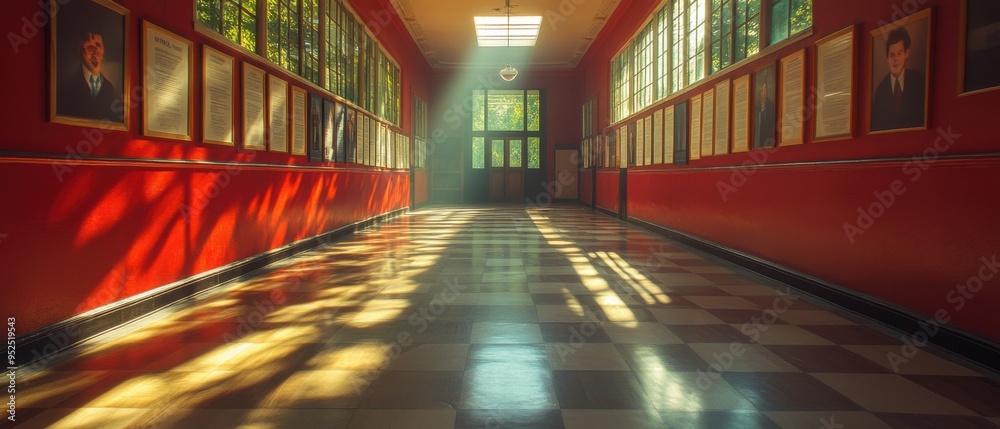 Foto de Hallway transforming into a time tunnel showing different eras ...
