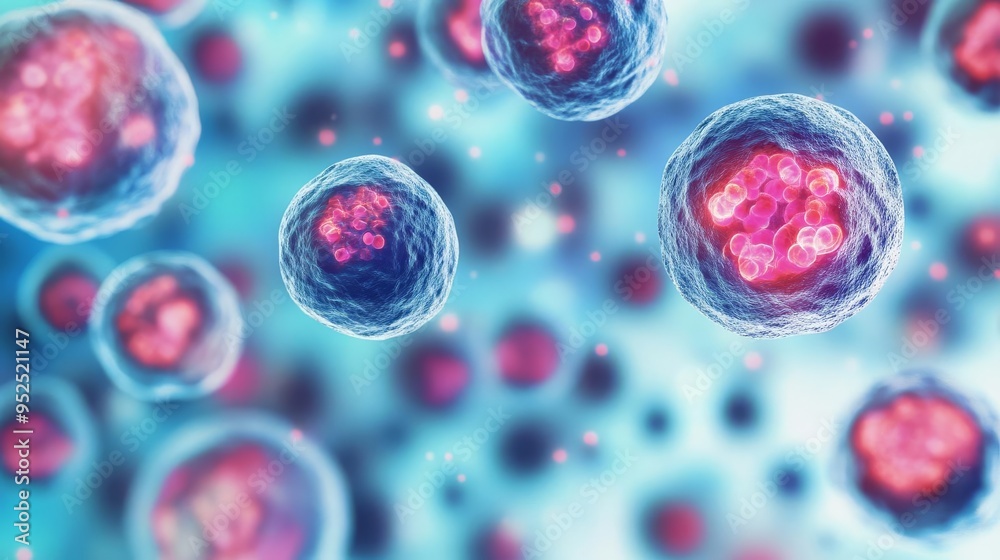 High magnification of stem cells differentiating into specialized types ...