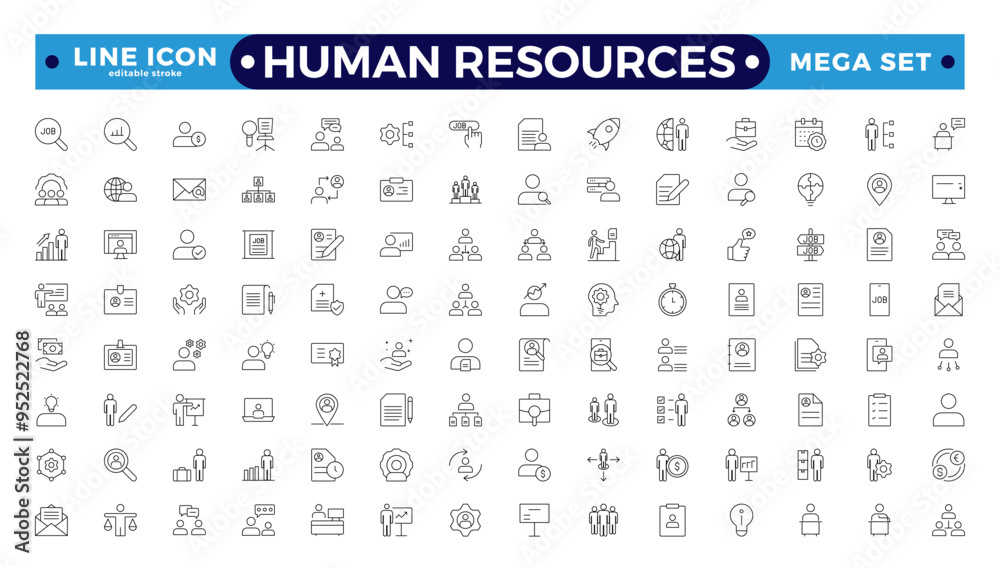 Set of outline icons related to HR, Human Resources, Recruitment ...