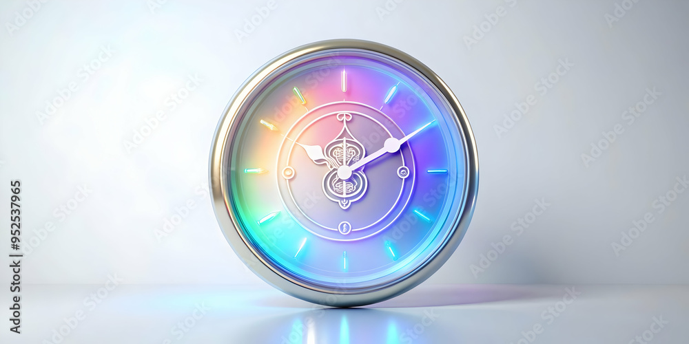 Flat Holographic clock with Labh Pancham symbol and copy space concept ...