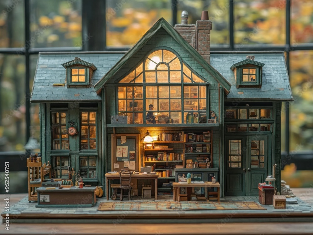 School building interior exposed like a dollhouse, bustling with ...