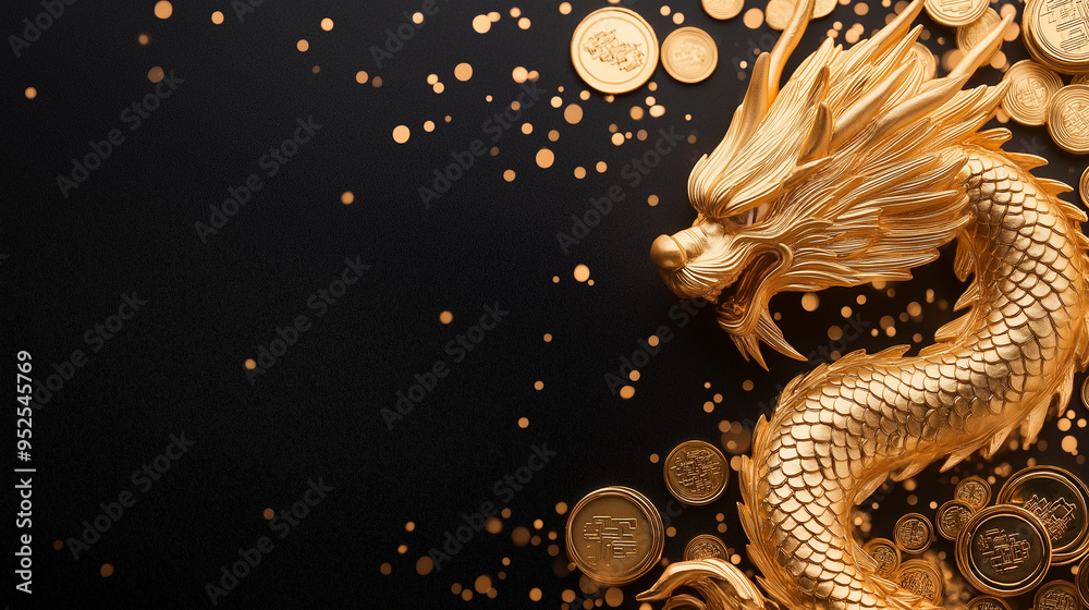 Dragon head facing the camera, looking forward, golden body ...