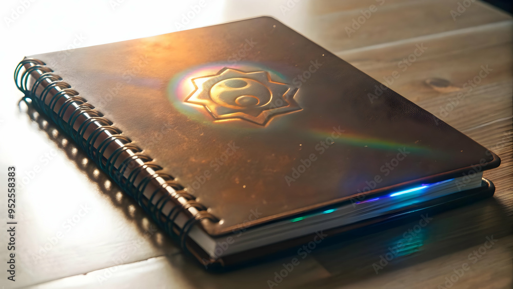 Flat Holographic notebook with Labh Pancham symbol and copy space ...