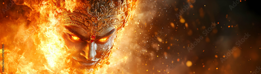 Ravana Mask and Flaming Sword Frame concept as Horizontal frame with a ...