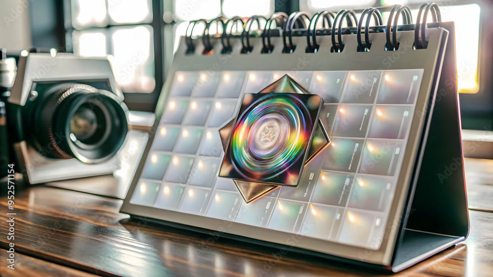 3D Holographic calendar with Labh Pancham symbol and copy space concept ...
